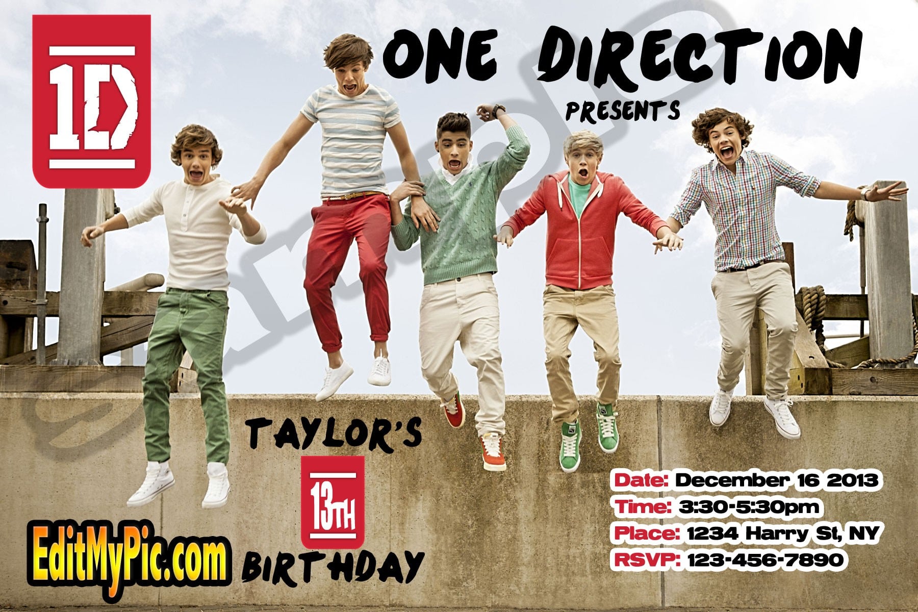 One Direction Printable Birthday Invitation | Invitationorb.com